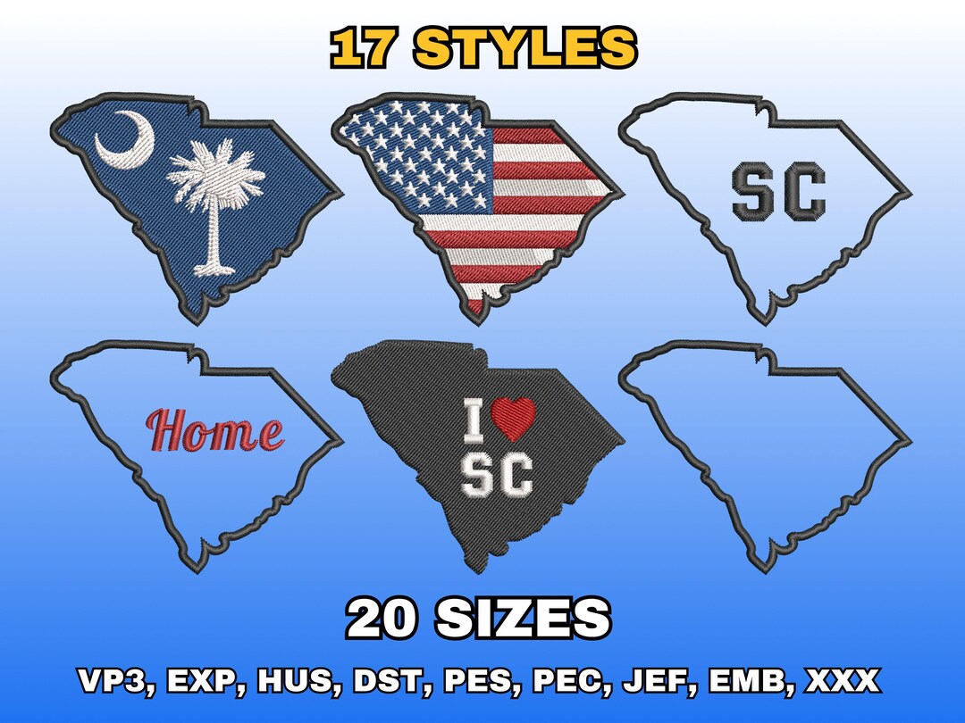 South Carolina Border Shape Embroidery Design, Digital Machine ...