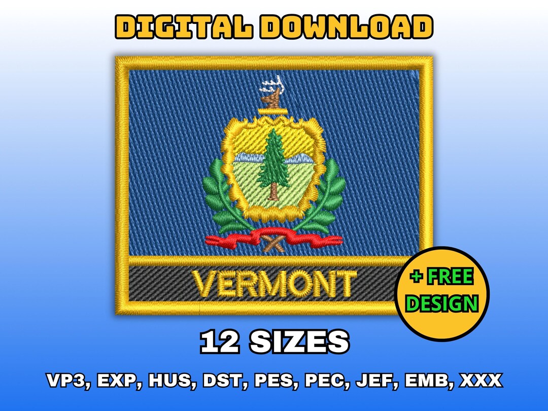 Vermont Flag With Text Label - Embroidery Design, Digital Machine ...