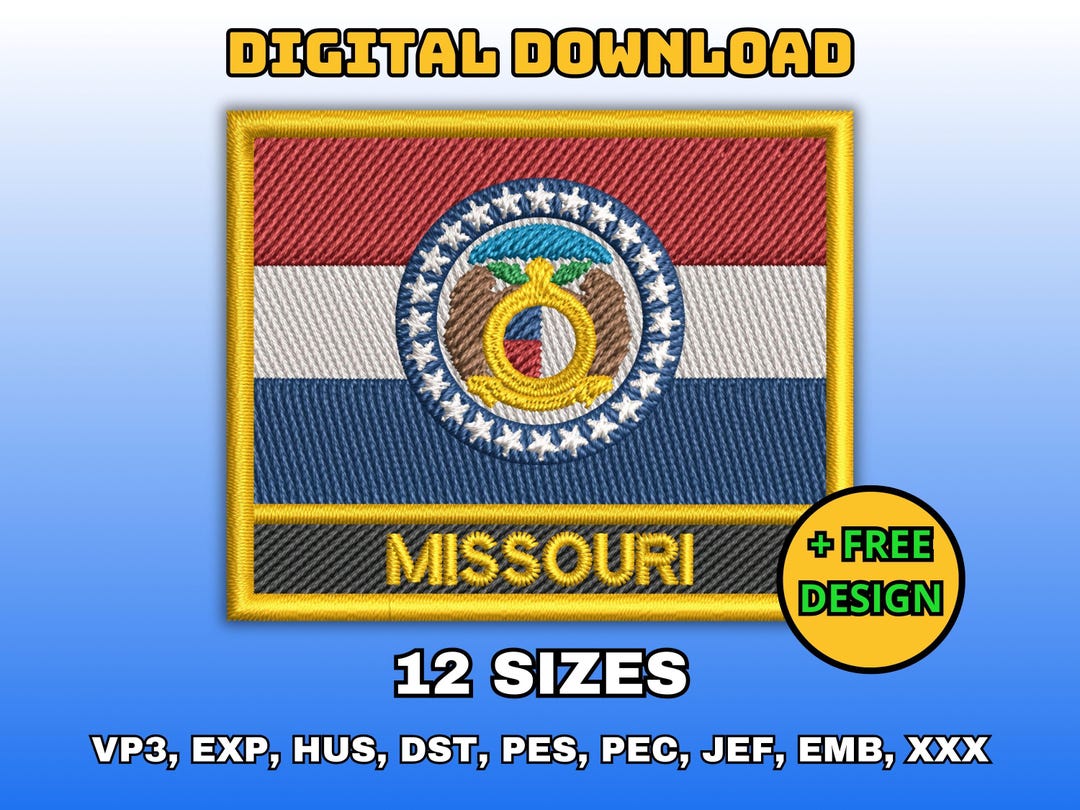 Missouri Flag With Text Label - Embroidery Design, Digital Machine ...