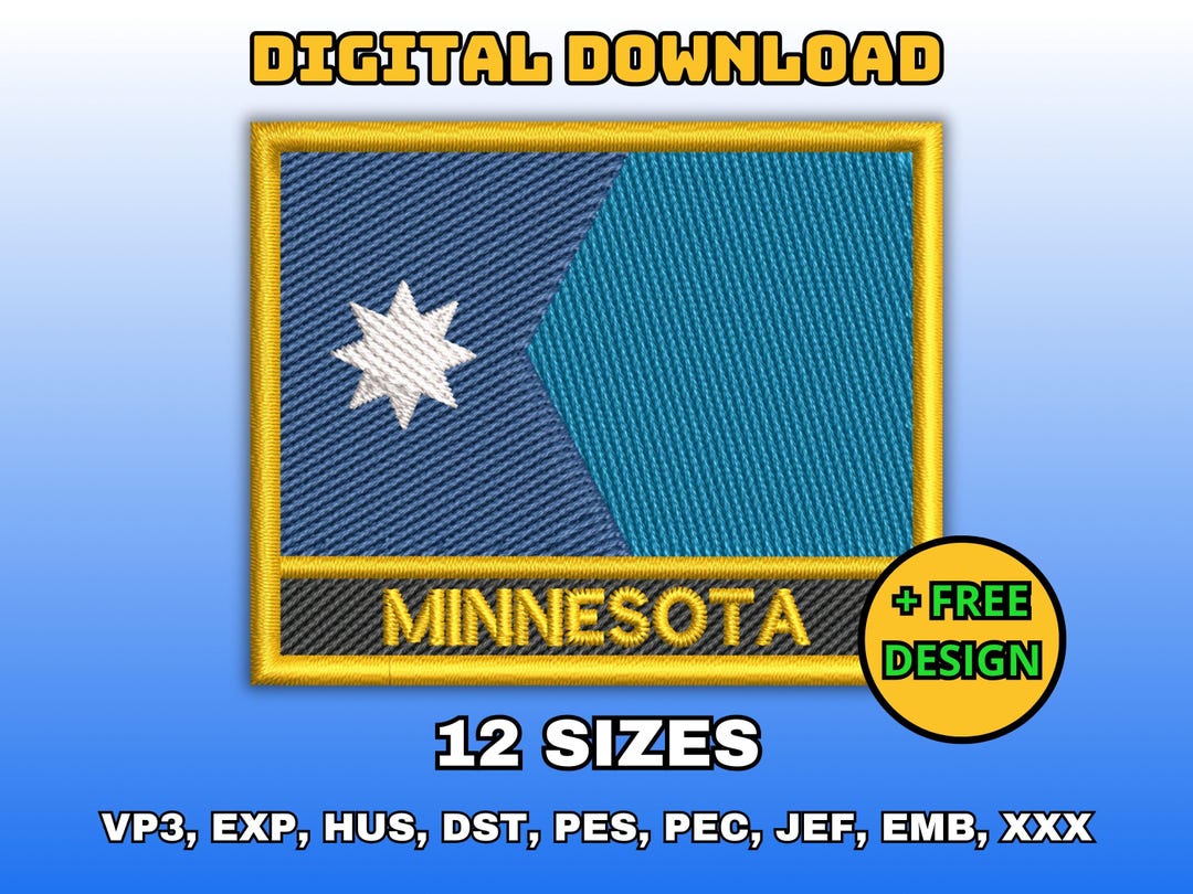 Minnesota Flag With Text Label - Embroidery Design, Digital Machine ...