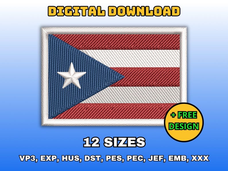 Puerto Rico Flag Embroidery Design, Digital Machine Embroidery File ...
