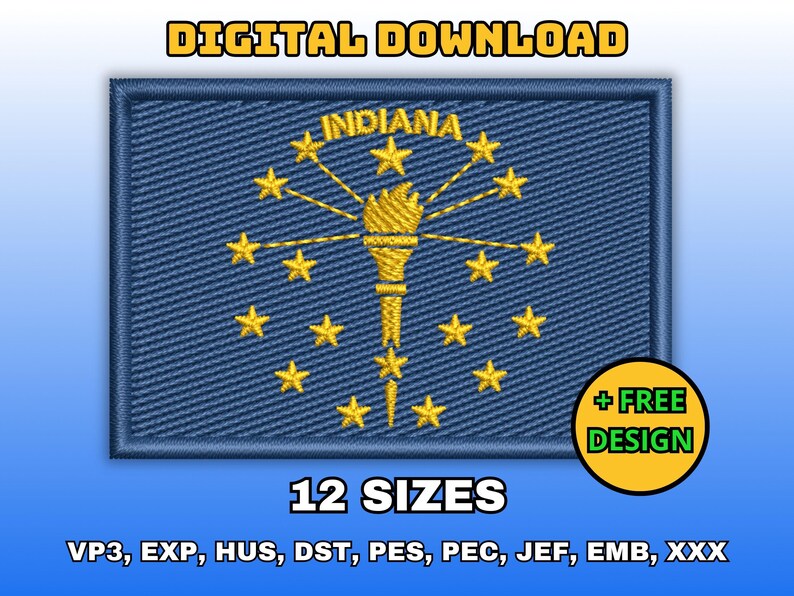 Indiana Flag Embroidery Design, Digital Machine Embroidery Files, USA ...