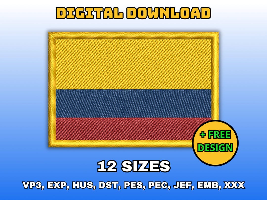 Columbia Flag Embroidery Design, Digital Machine Embroidery Files ...