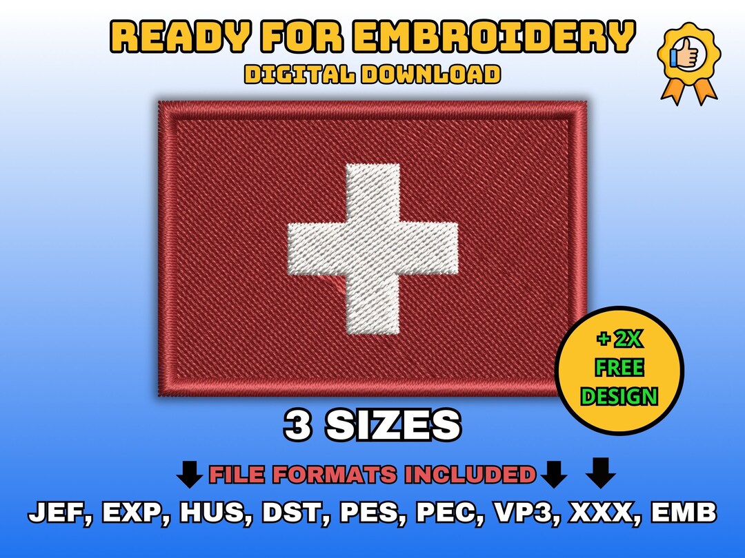 Switzerland Flag Digitized Embroidery Design, Flag Embroidery Design ...