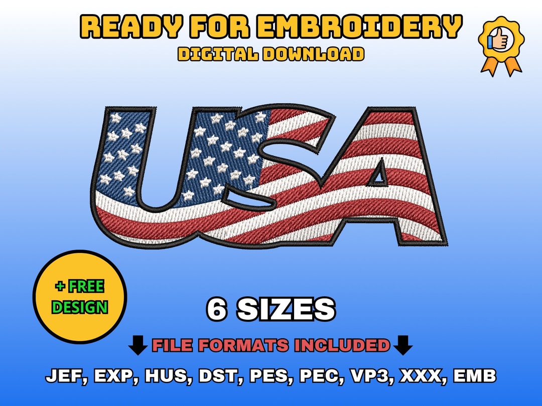 USA Text Embroidery Design, Digital Machine Embroidery Files, American ...