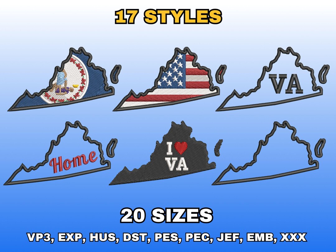 Virginia Border Shape Embroidery Design, Digital Machine Embroidery ...