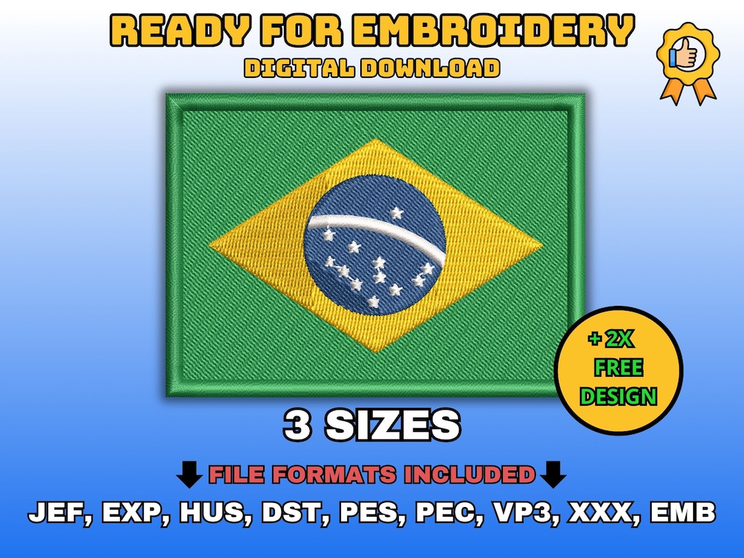 Brazil Flag Embroidery Design, Digital Machine Embroidery Files ...