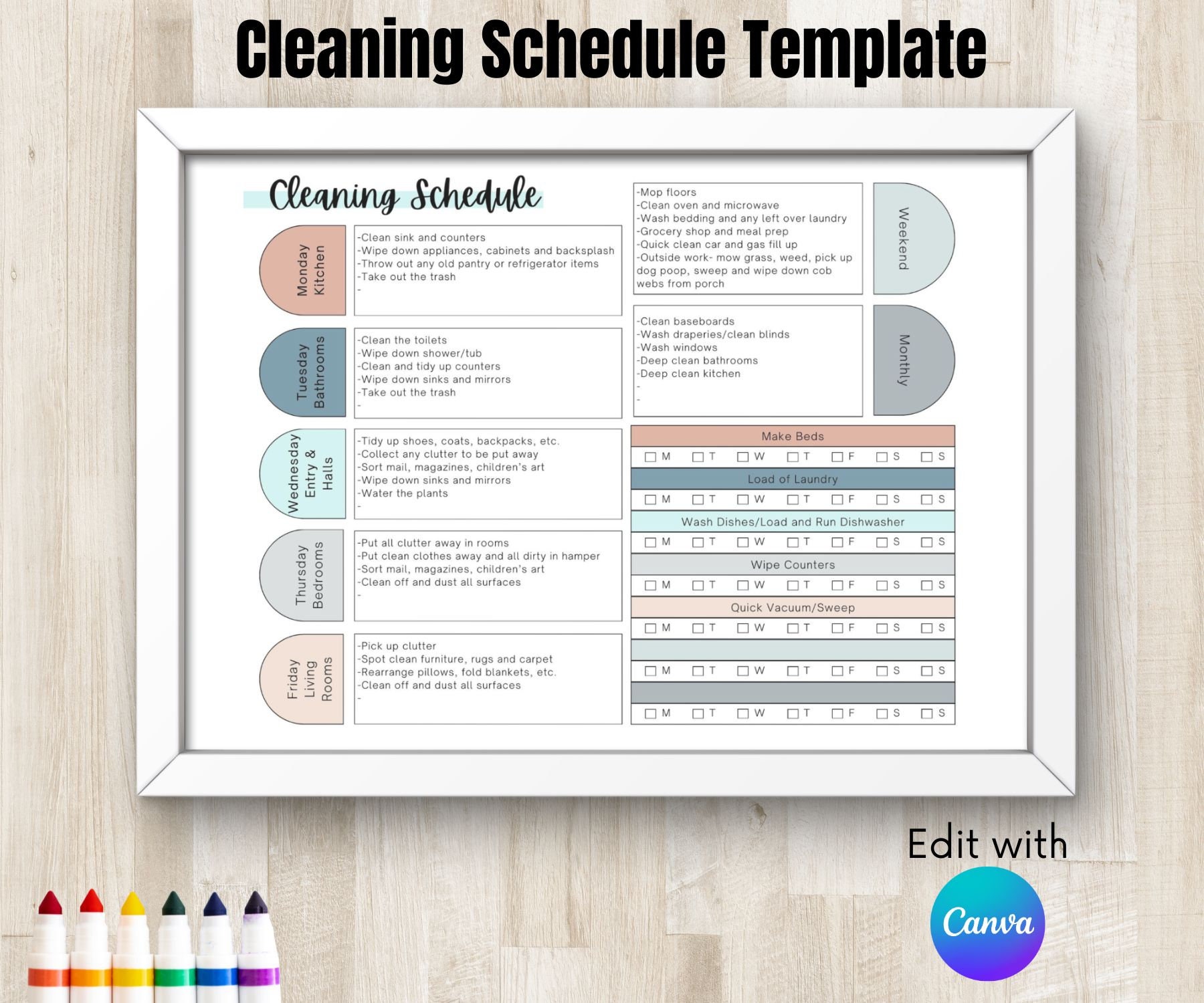 Cleaning Schedule- Editable, Digital, Printable - Etsy