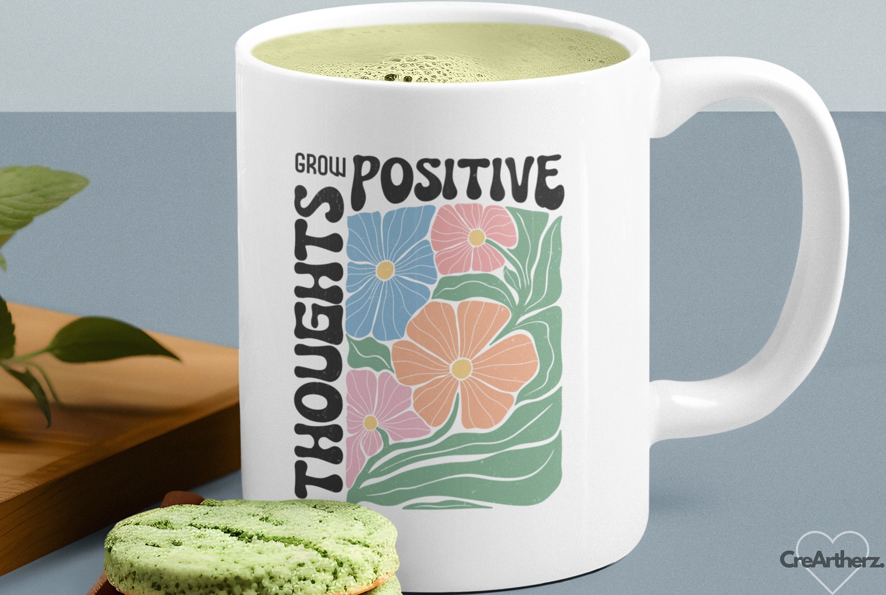 Grow Positive Thoughts Mug, Blossom Positivity Mug, Boho Floral Gift ...