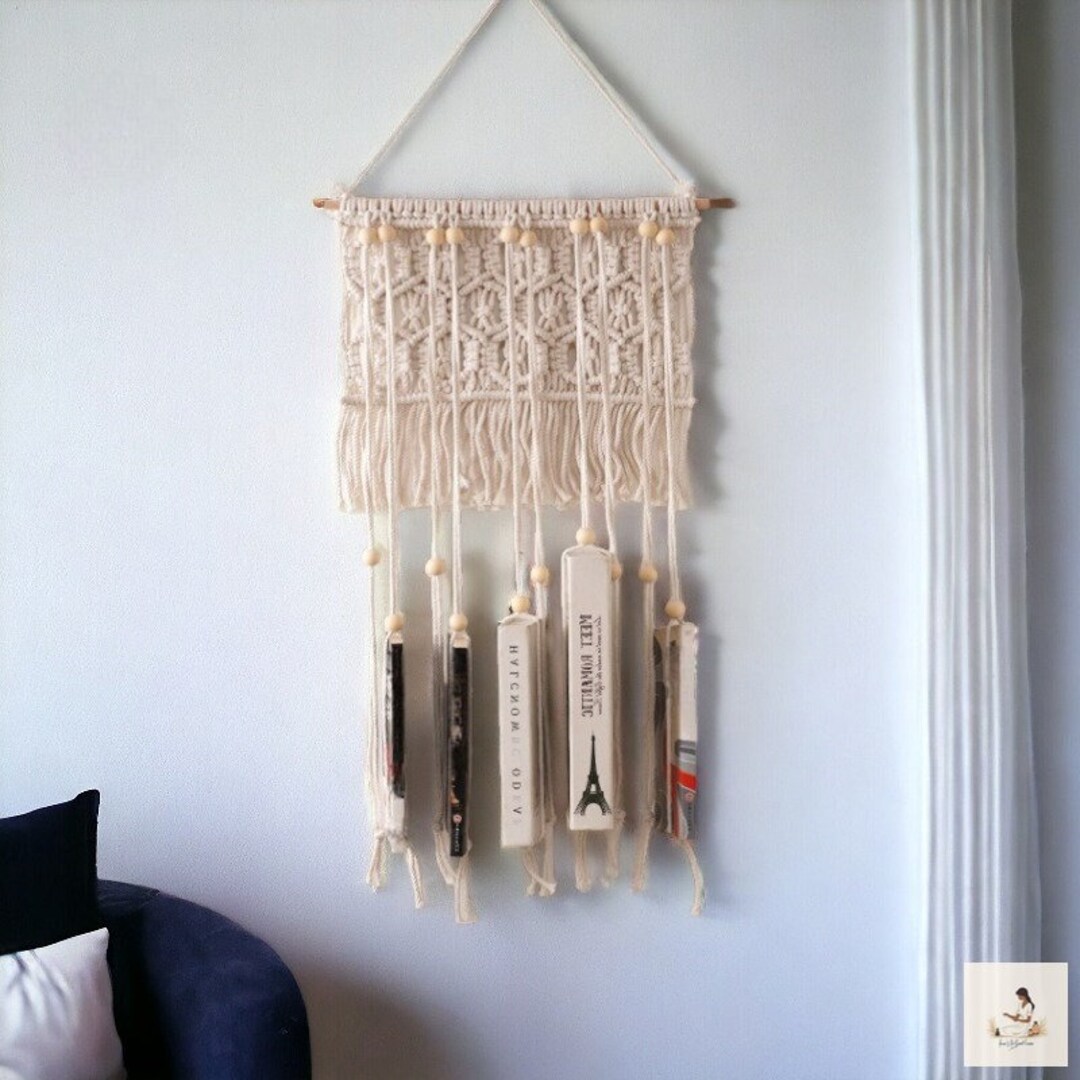 Macrame Hanging Book Holder,macrame Photo Hanger,hanging Book Shelf ...