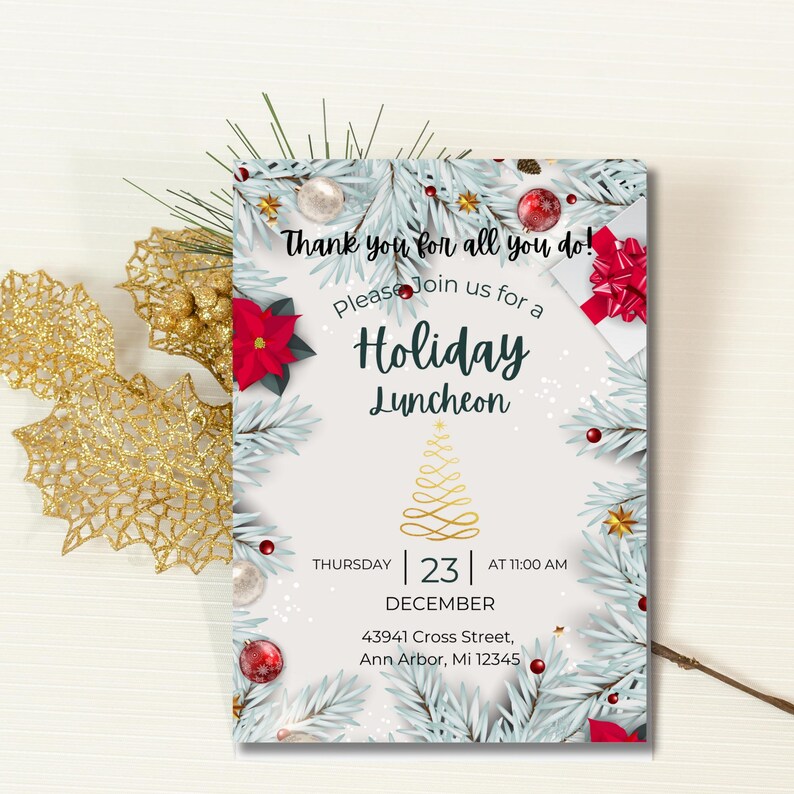 Editable Invitation Template, Printable Christmas Holiday Party Invite ...