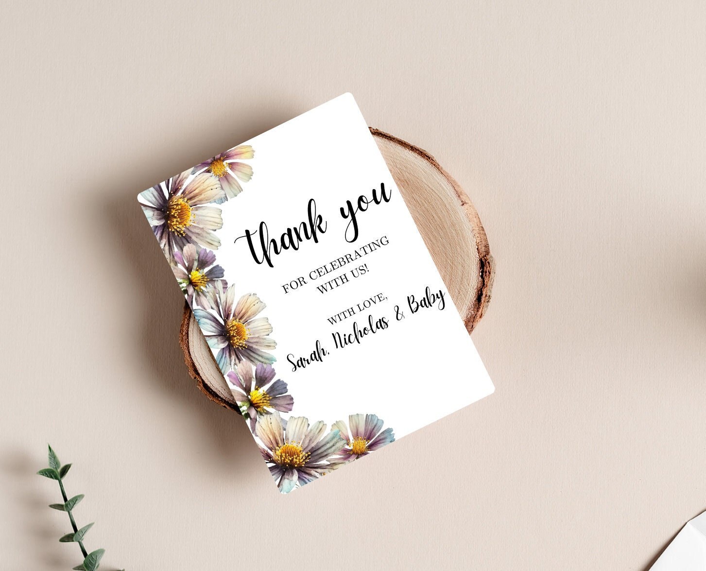 Wildflower Thank You Card Printable Instant Download Editable Baby in ...