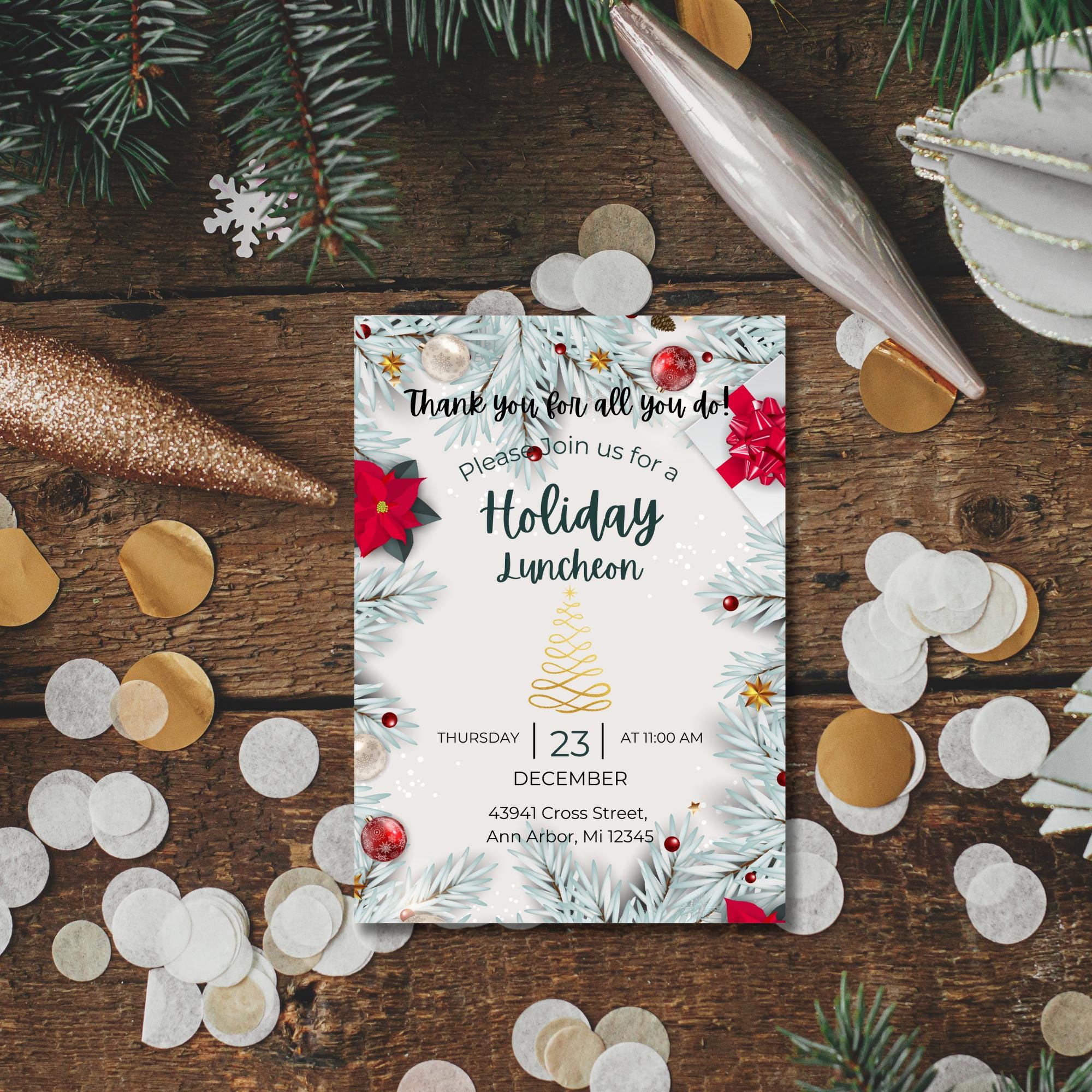 Editable Invitation Template, Printable Christmas Holiday Party Invite ...