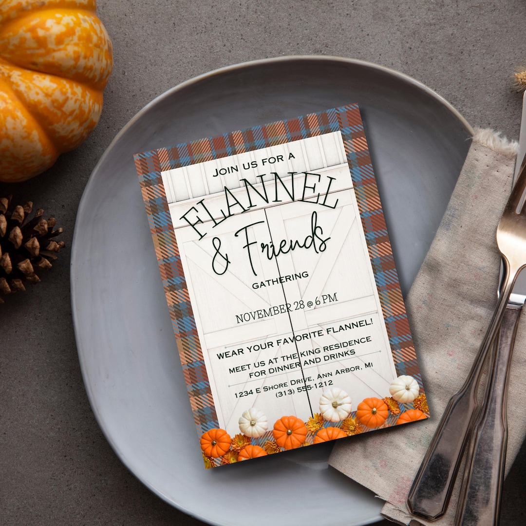 Flannel & Friends Gathering Thanksgiving Invitation Fall Harvest Party ...