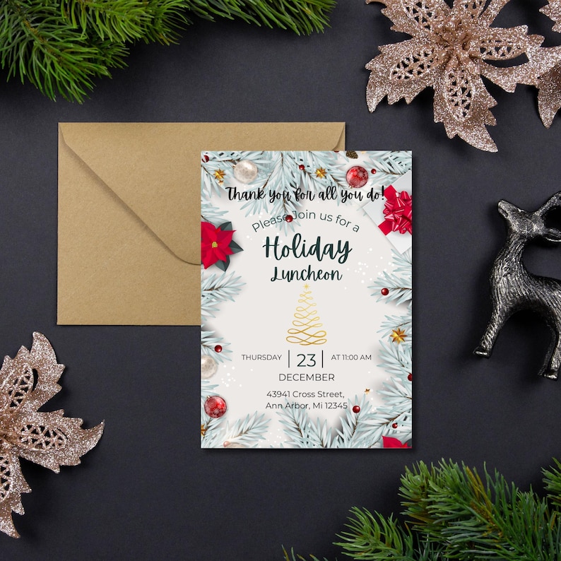 Editable Invitation Template, Printable Christmas Holiday Party Invite ...