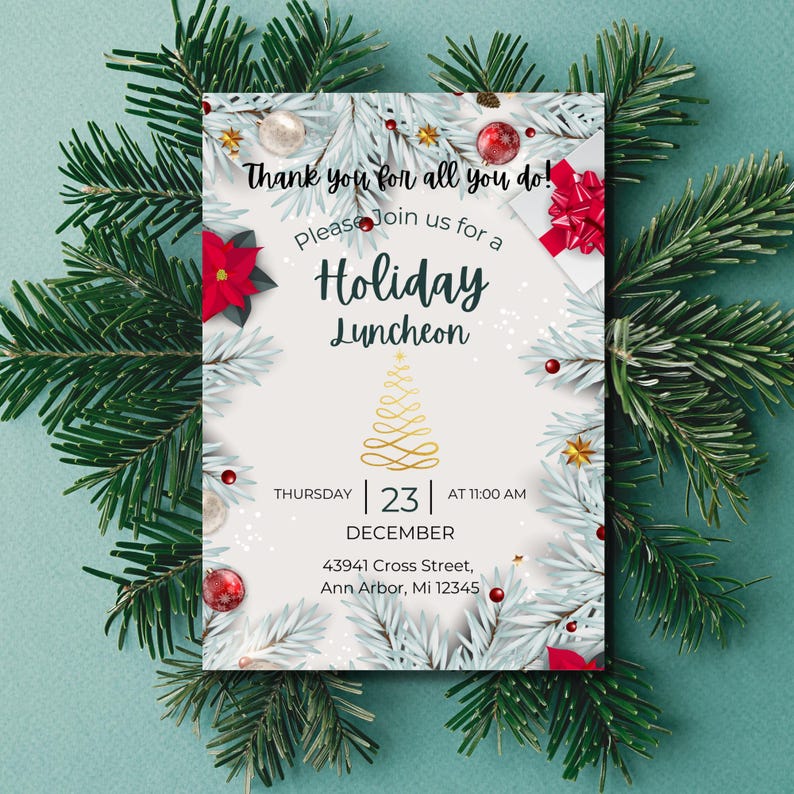 Editable Invitation Template, Printable Christmas Holiday Party Invite ...