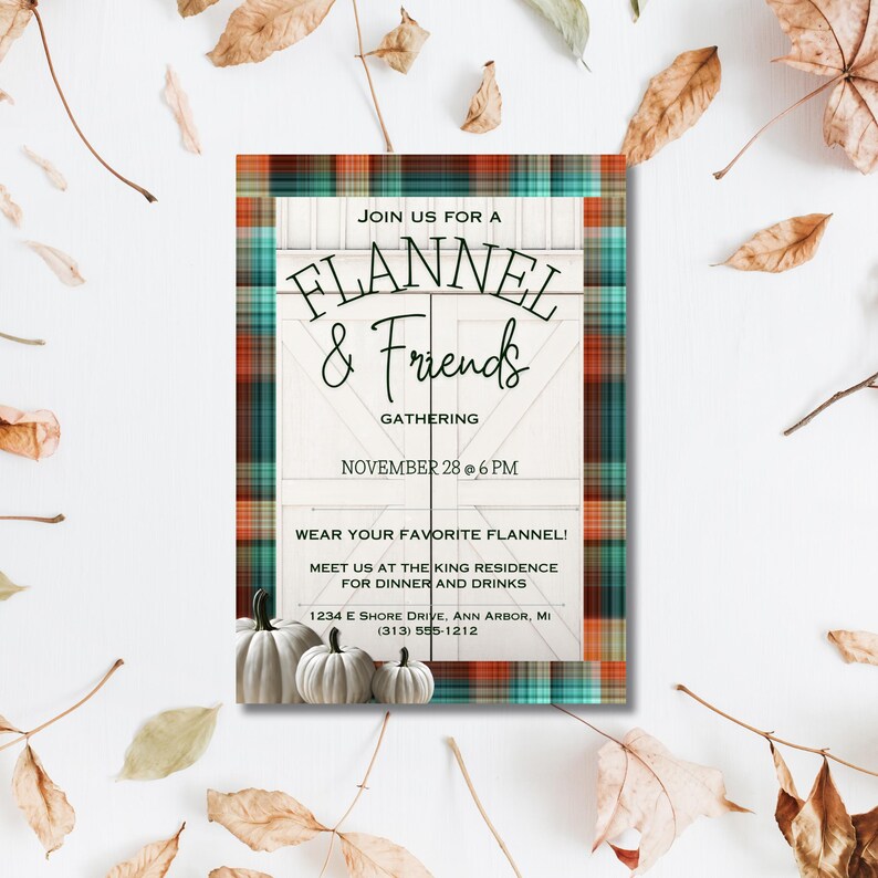 Flannel & Friends Gathering Thanksgiving Invitation Fall Harvest Party ...