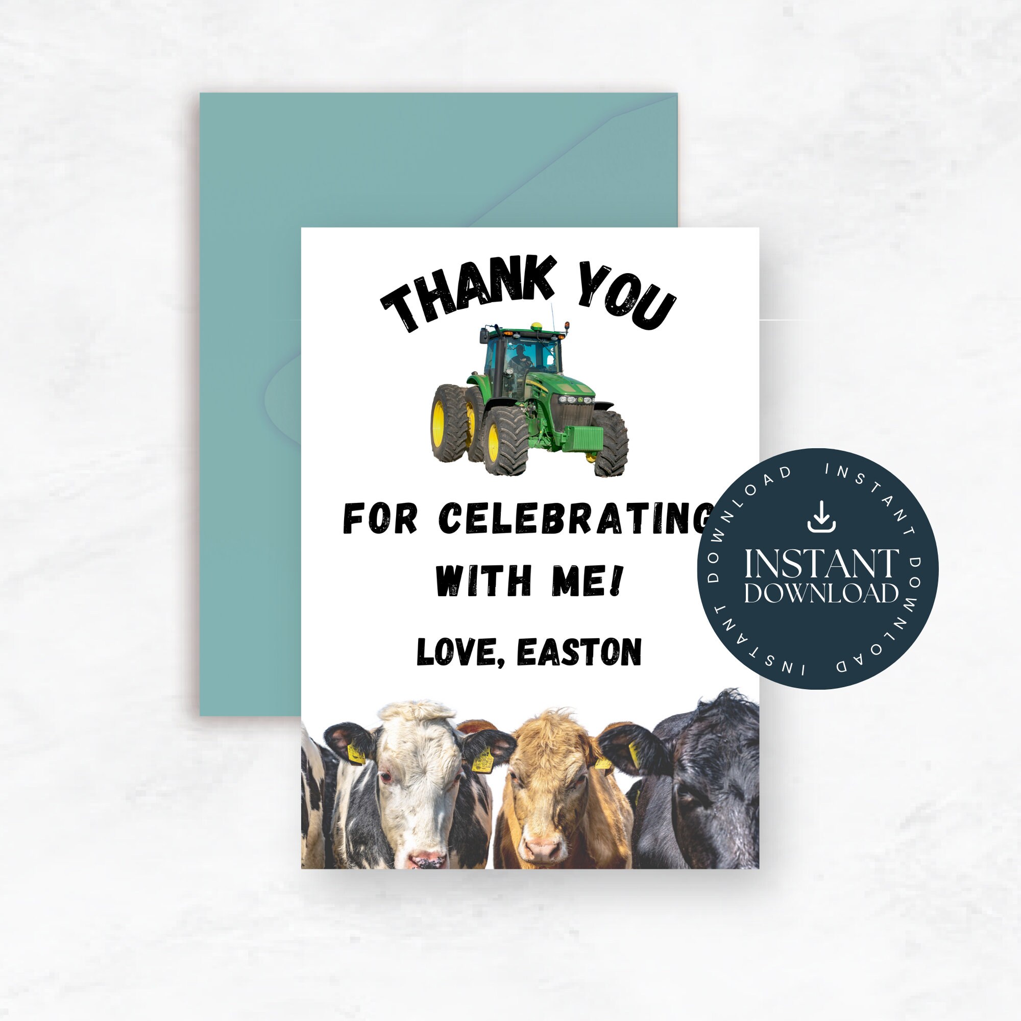 Tractor Thank You Card | Instant Download | Boys Stationery | Farm ...