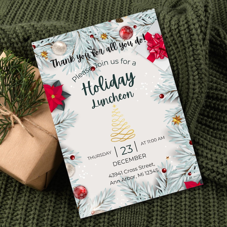 Editable Invitation Template, Printable Christmas Holiday Party Invite ...