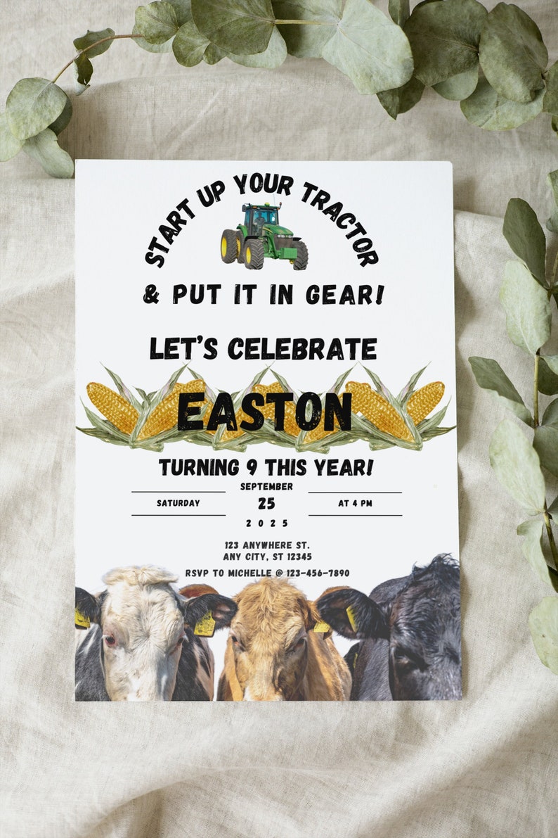 Tractor Birthday Invitation Farm Birthday Editable Mobile Invitation ...