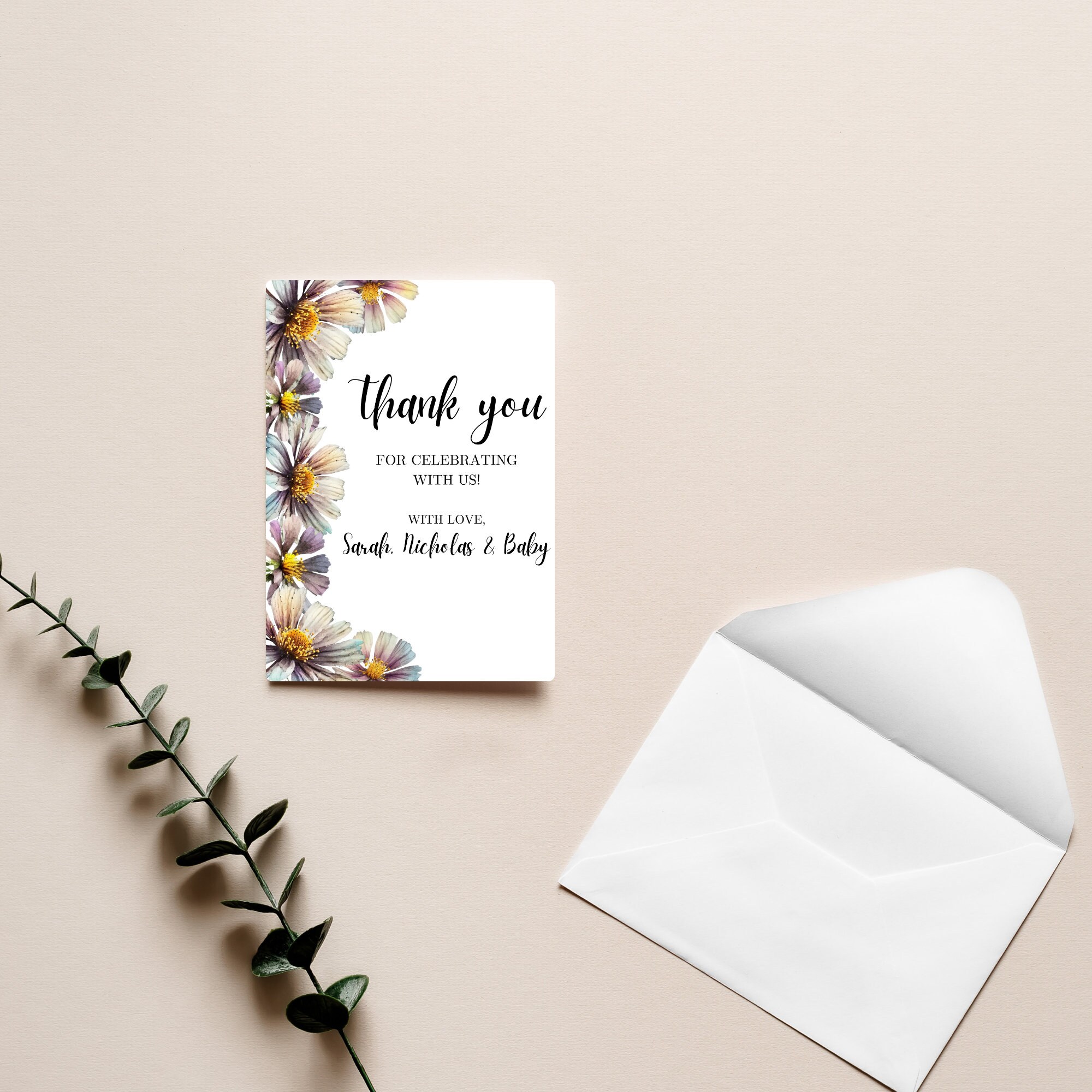 Wildflower Thank You Card Printable Instant Download Editable Baby in ...