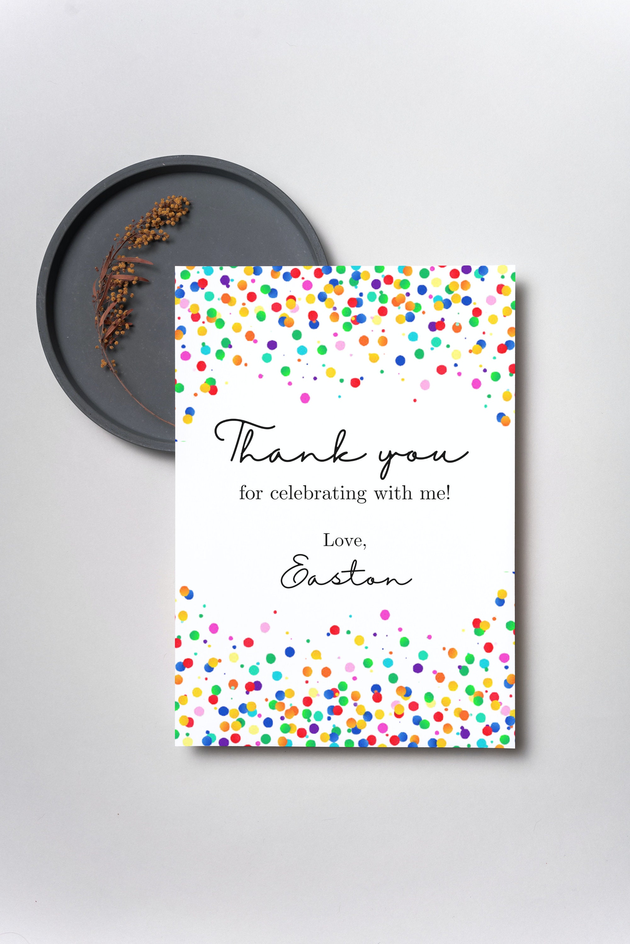 Confetti Birthday Invitation Thank You Card It's Party Time Colorful ...
