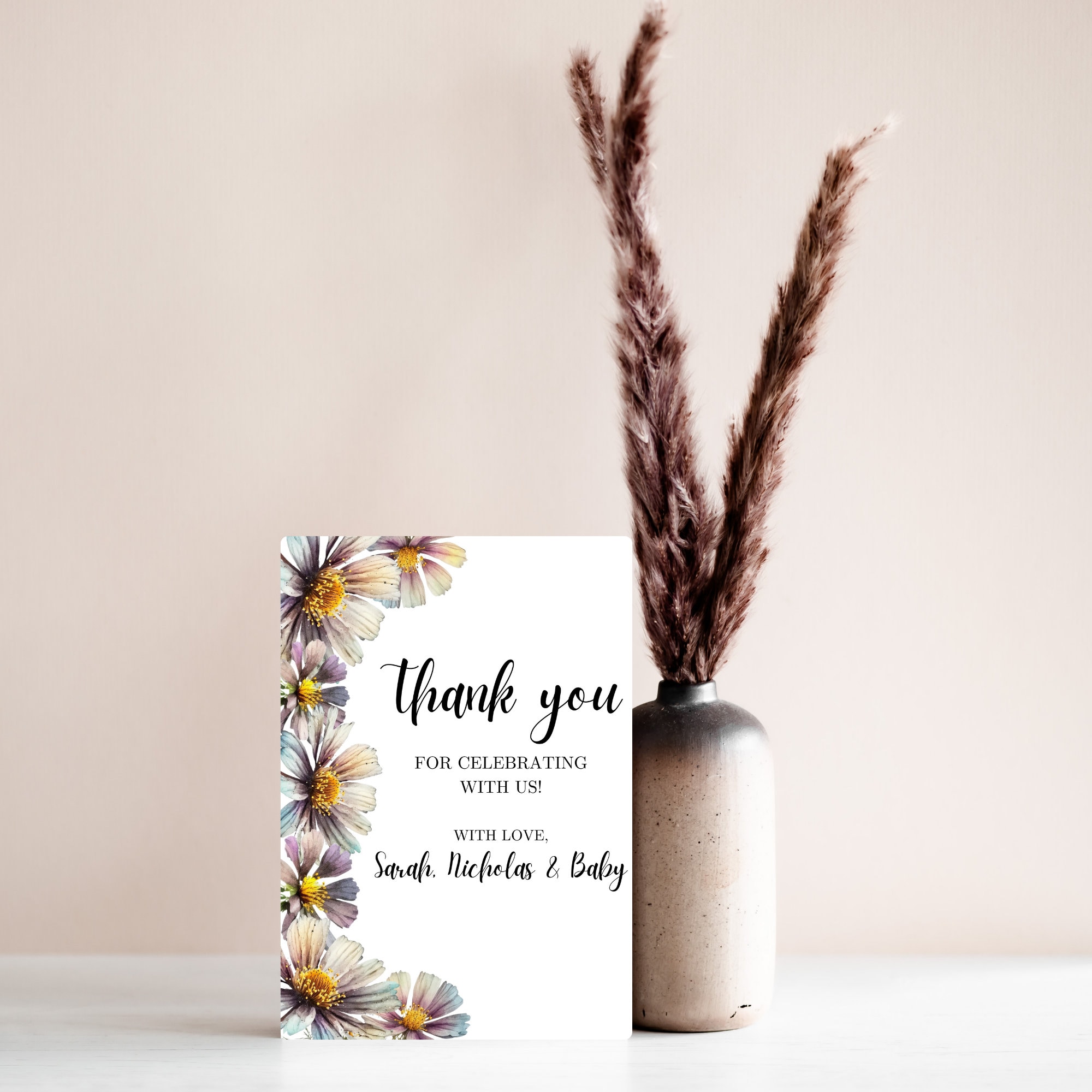 Wildflower Thank You Card Printable Instant Download Editable Baby in ...