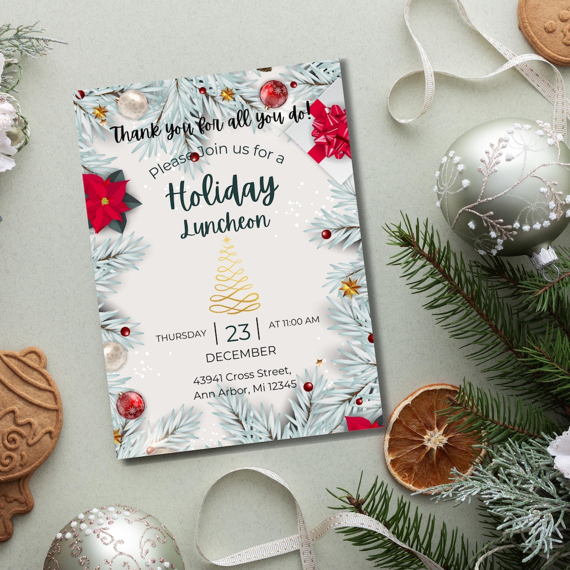 Editable Invitation Template, Printable Christmas Holiday Party Invite ...
