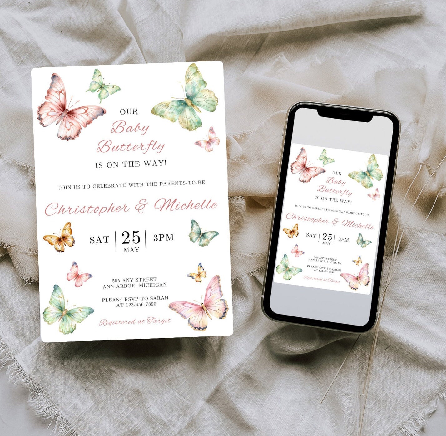 Butterfly Baby Shower Invitation Suite Girl Baby Shower Butterfly ...