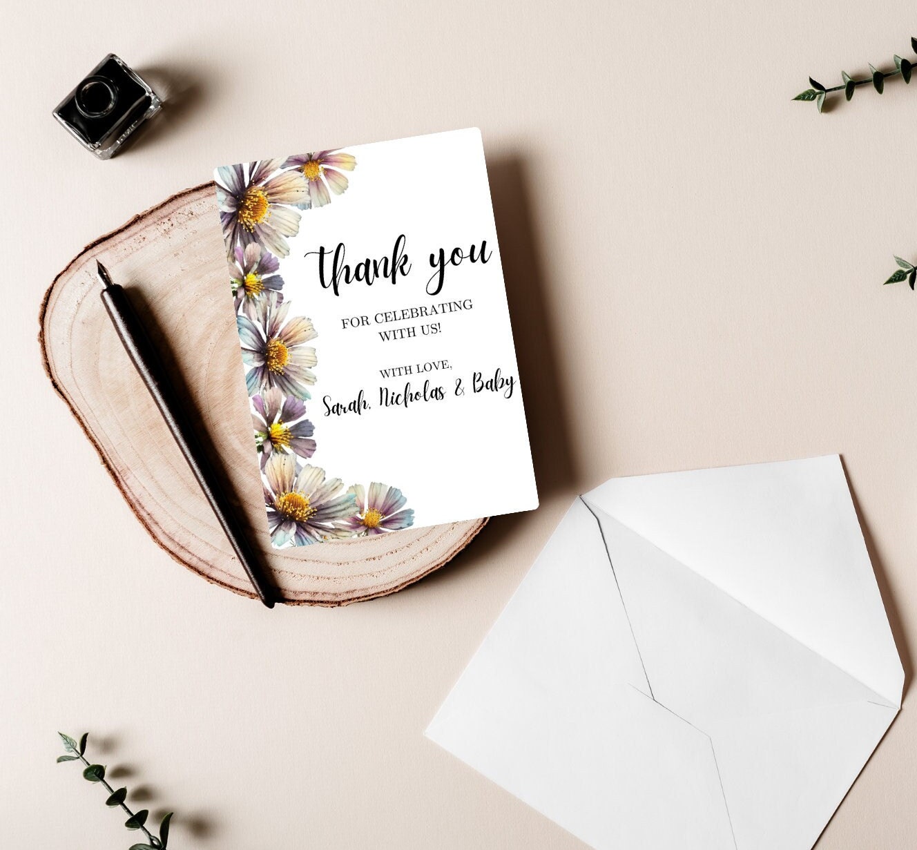 Wildflower Thank You Card Printable Instant Download Editable Baby in ...