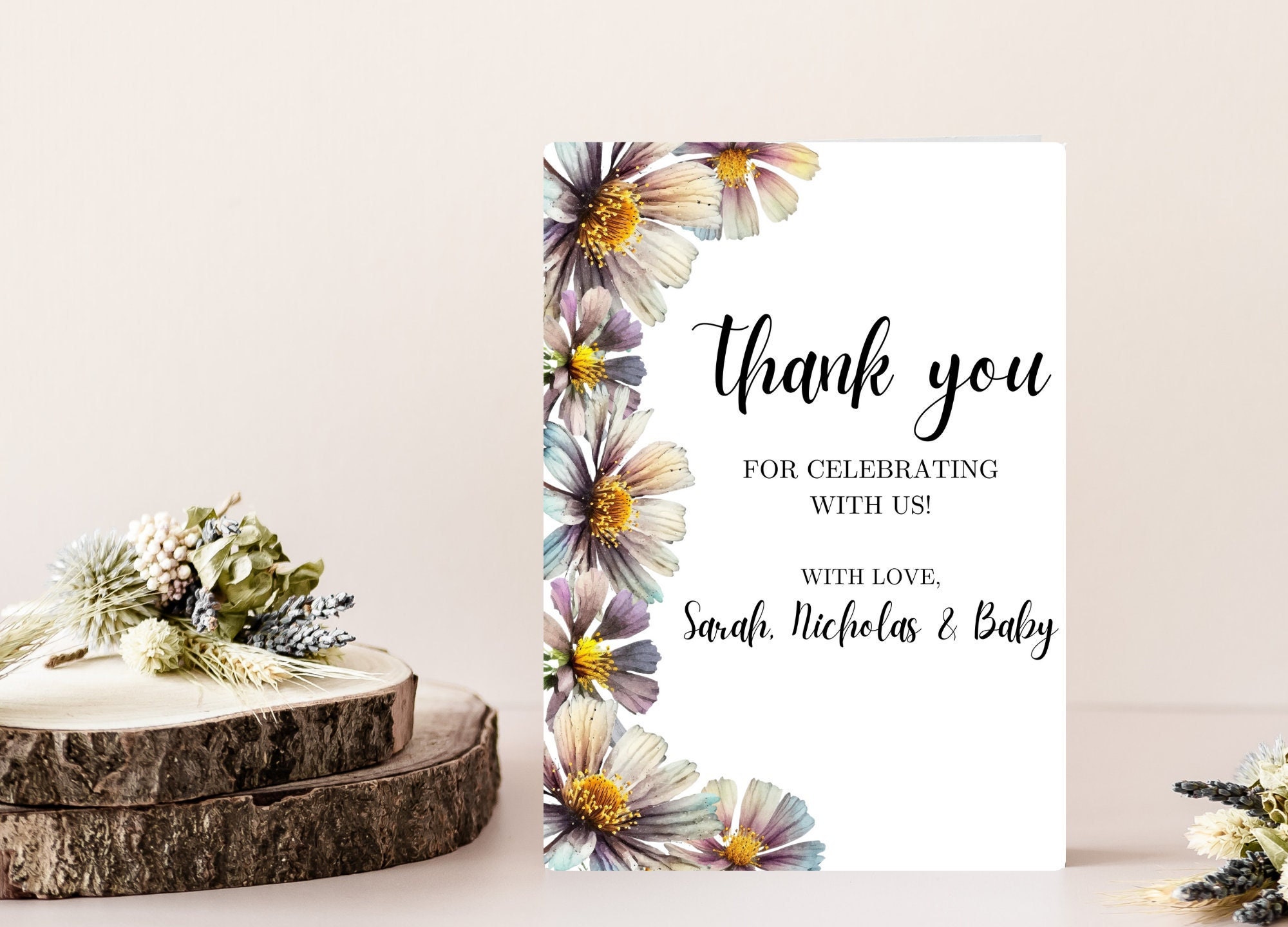 Wildflower Thank You Card Printable Instant Download Editable Baby in ...
