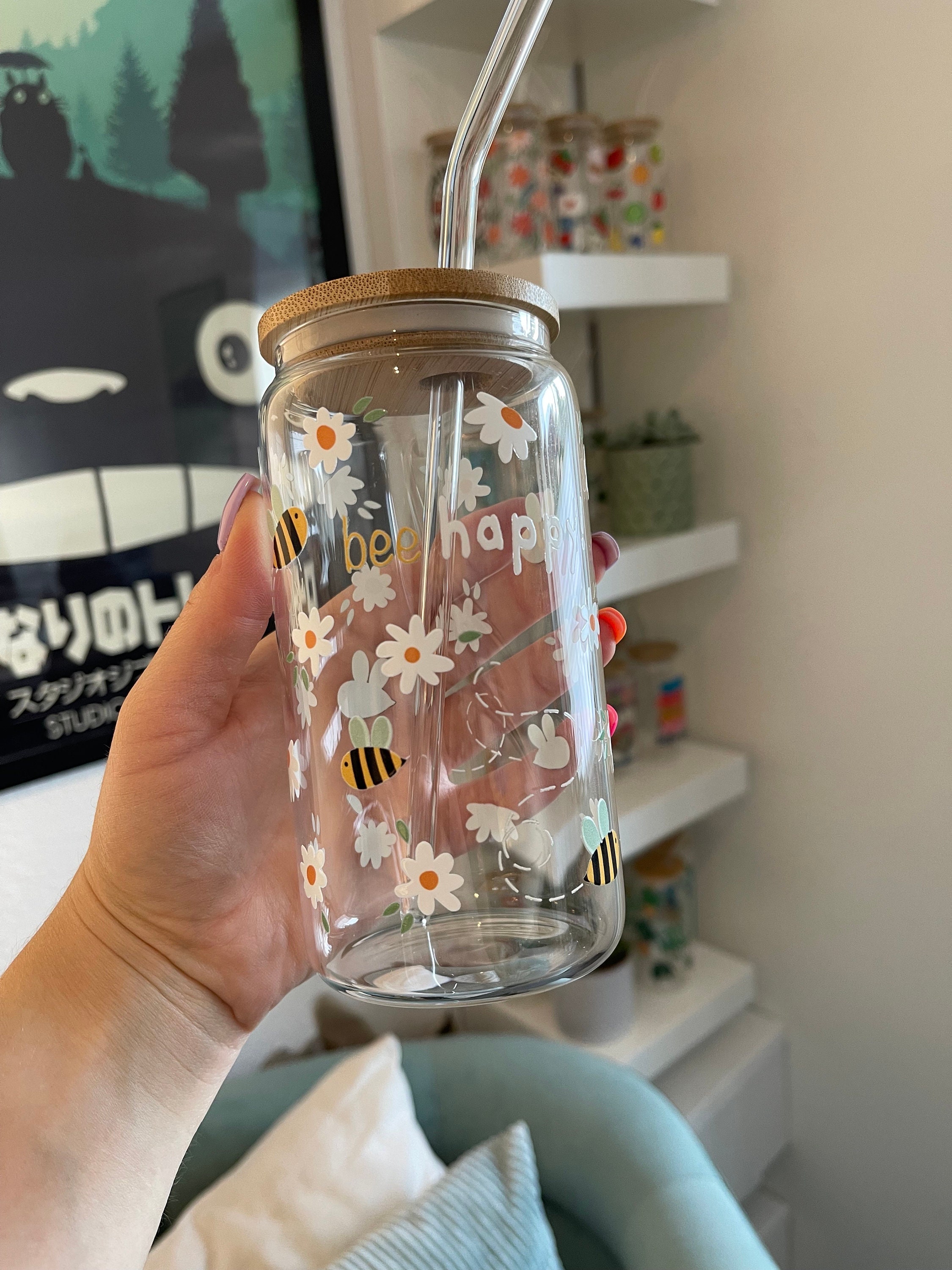 Glass Cup "bee Happy" - Etsy
