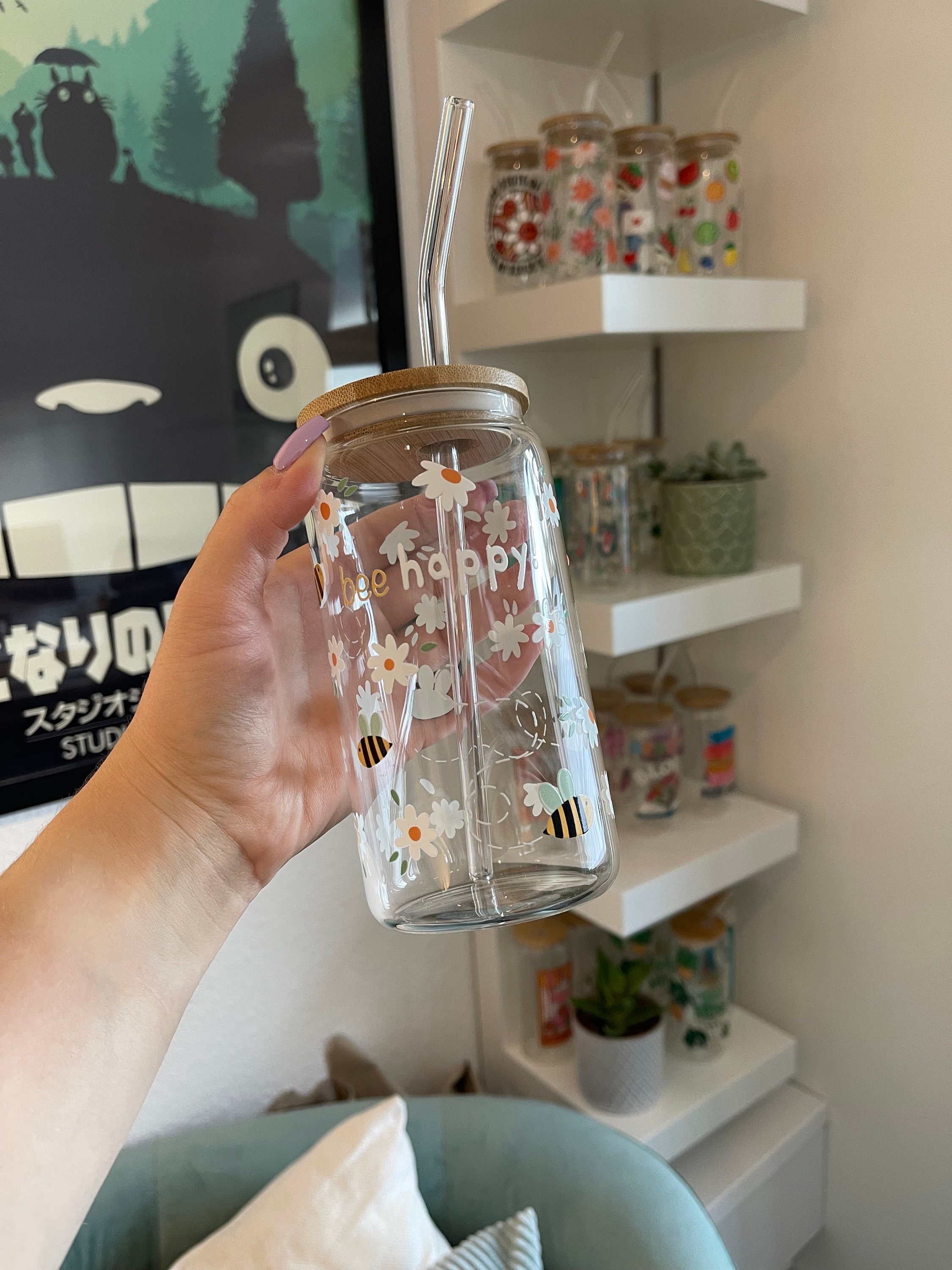 Glass Cup "bee Happy" - Etsy