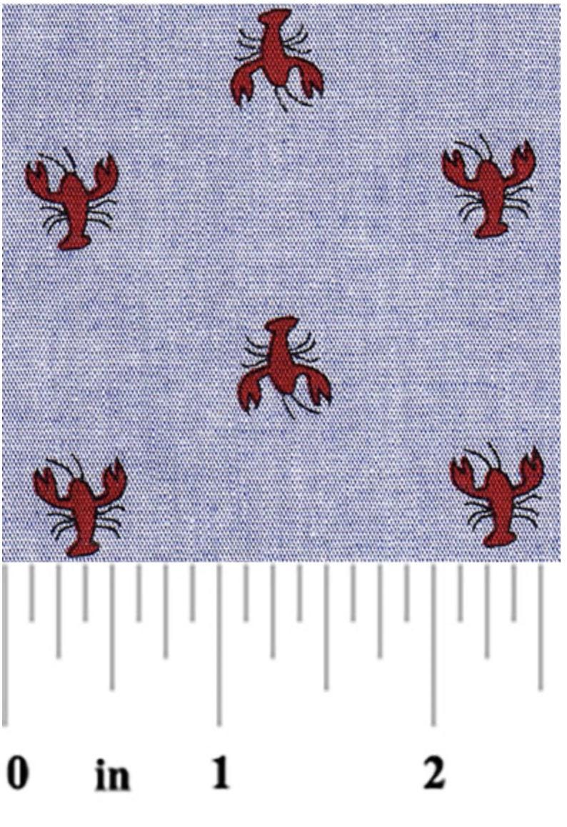 Crawfish Print Fabric, Red Crawfish on Dark Blue Chambray, 1/2 Yard ...