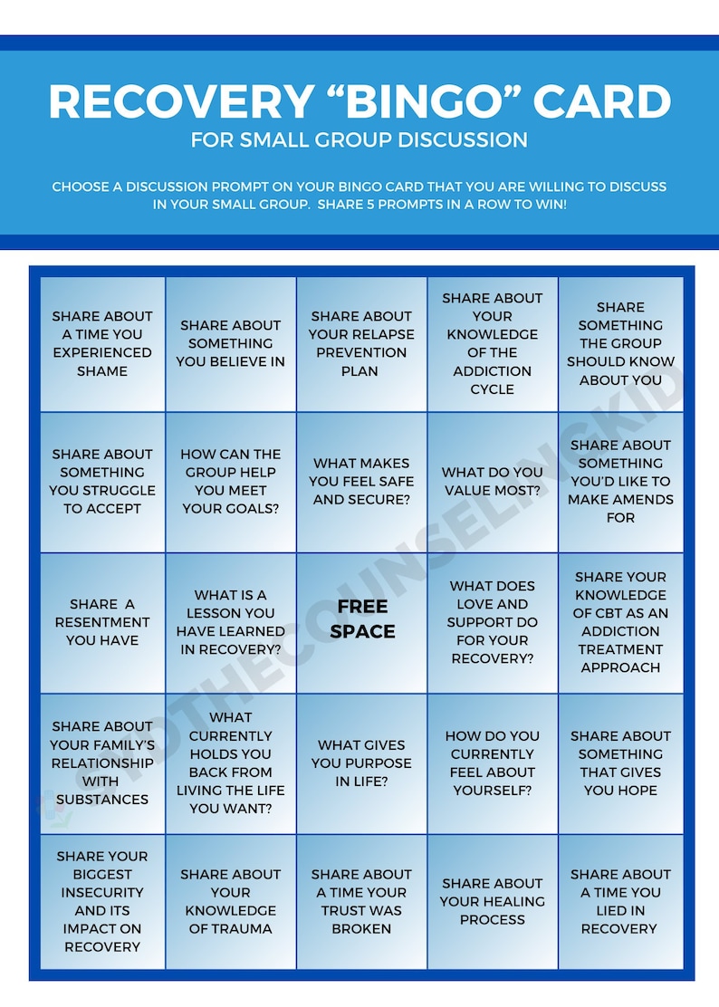 Recovery "bingo" Card for Small Group Discussion - Etsy