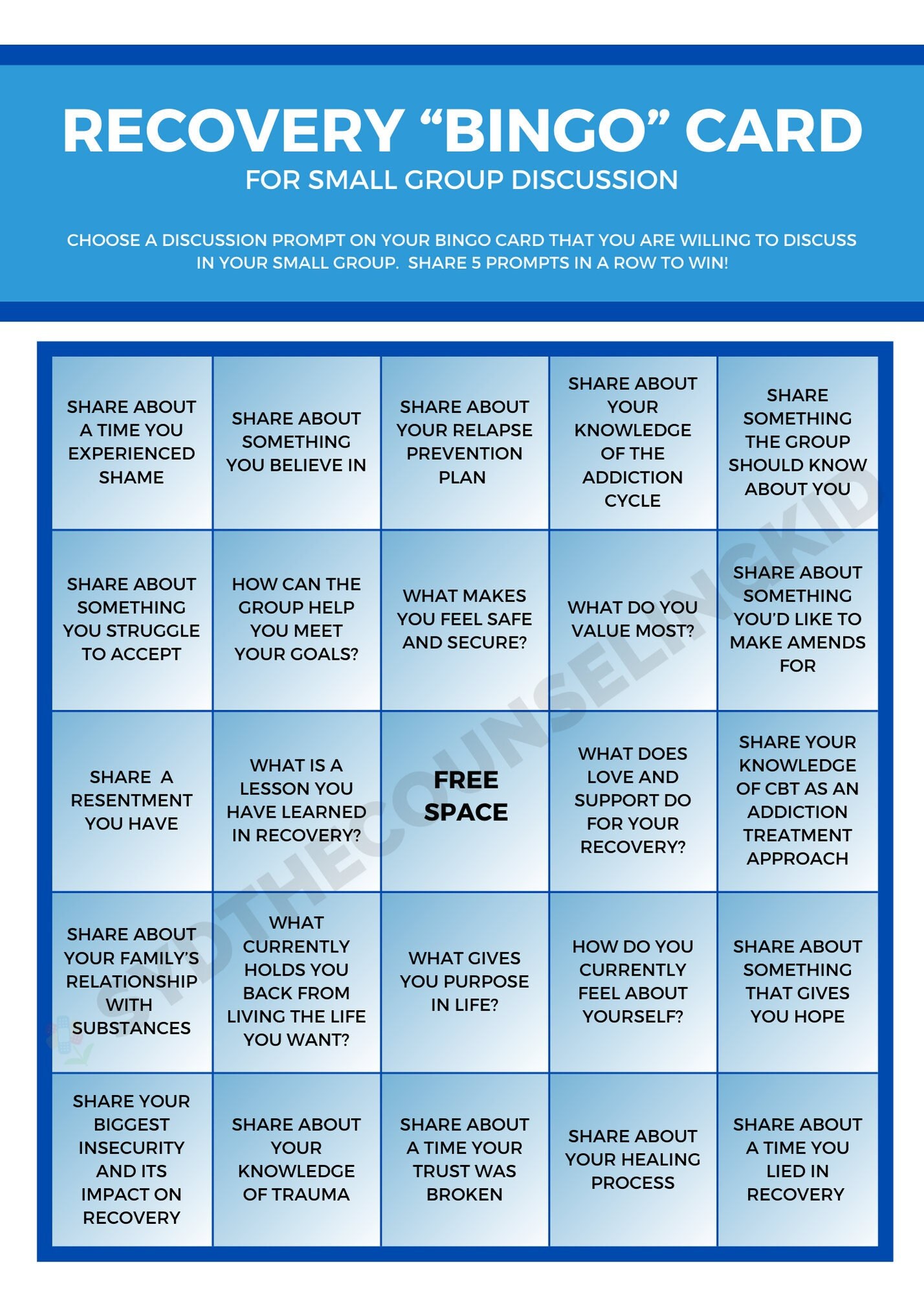 Recovery "bingo" Card for Small Group Discussion - Etsy