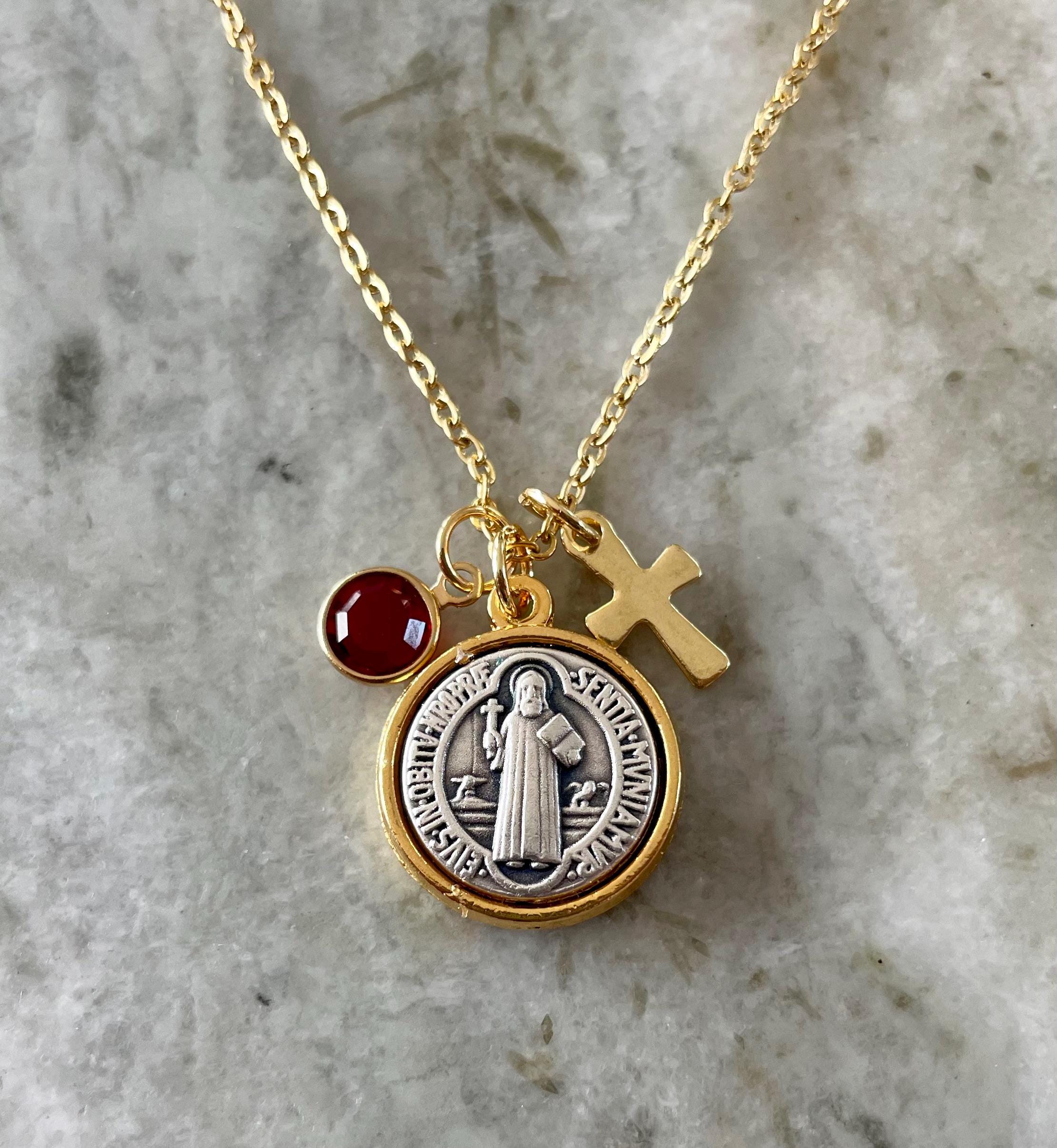 Gold Saint Benedict Medal Necklace: Catholic Protection Jewelry ...
