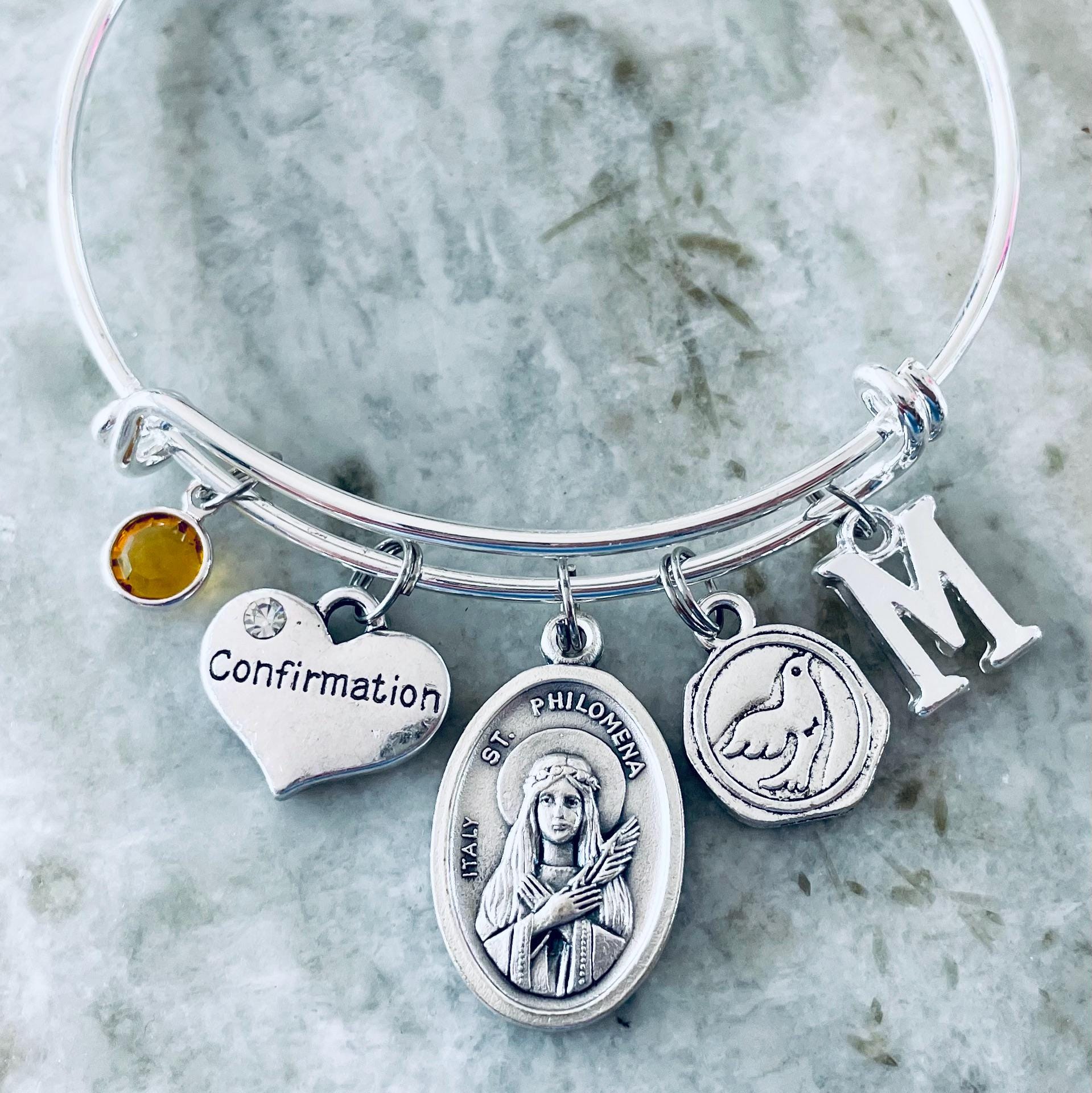 Saint Philomena Charm Bracelet: Silver Catholic Medal, Confirmation ...