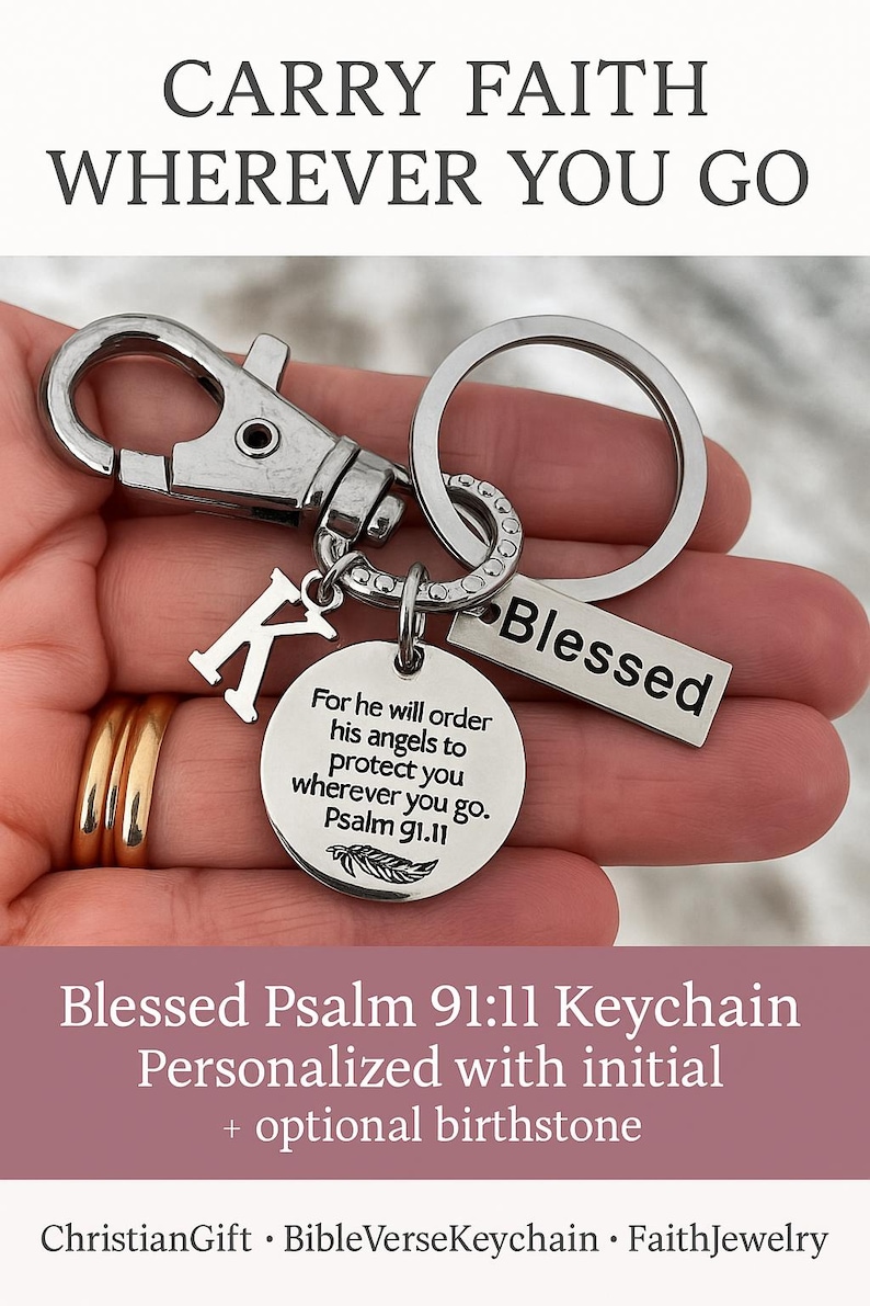 Personalized Psalm 91:11 Keychain – Christian Gift With Initial - Etsy
