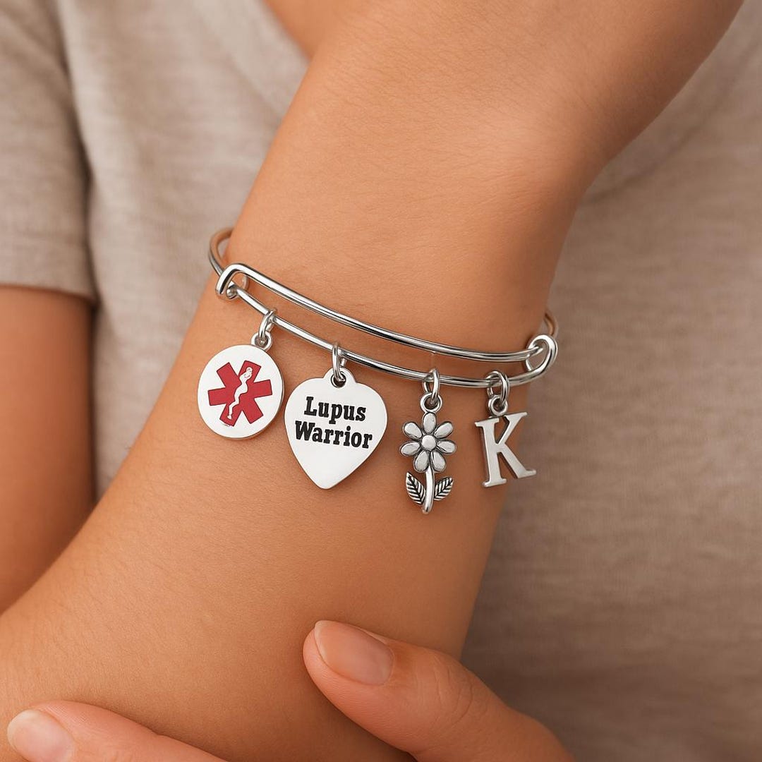 Lupus Warrior Medical Alert Bracelet: Personalized Charm Bangle - Etsy