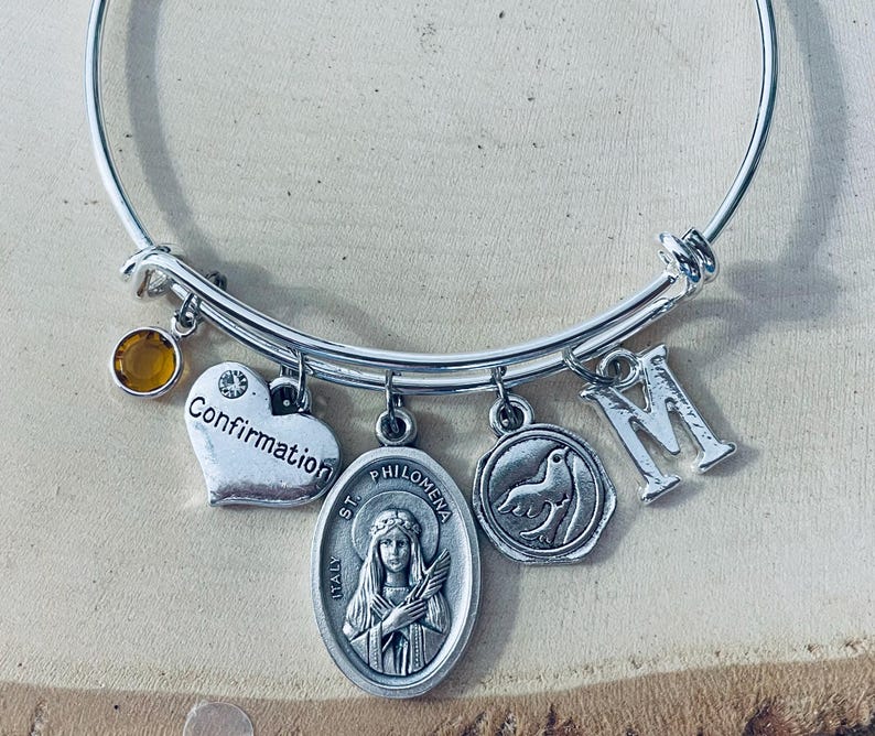 Saint Philomena Charm Bracelet: Silver Catholic Medal, Confirmation ...