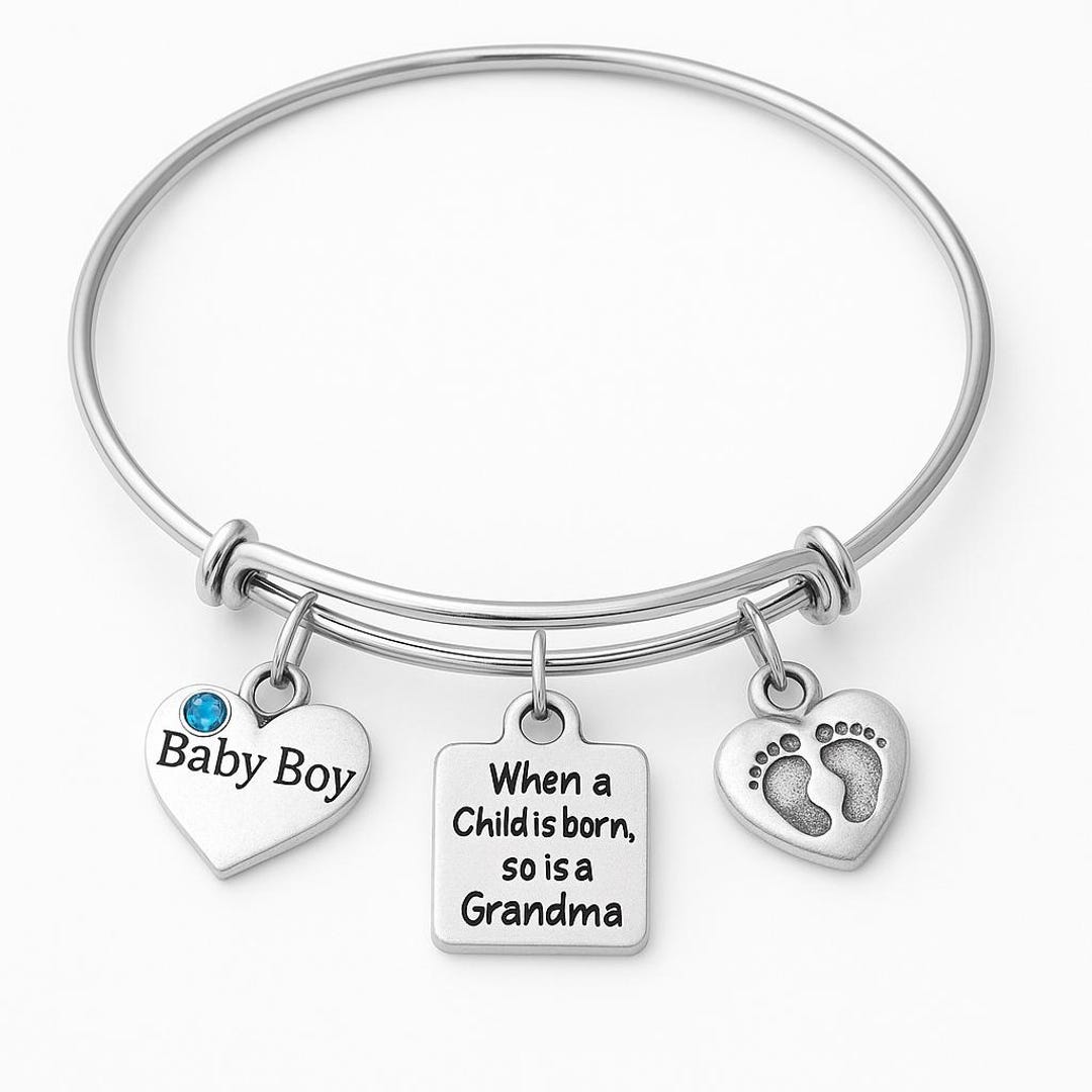 Personalized Baby Boy Grandma Charm Bangle, New Grandson Gift ...