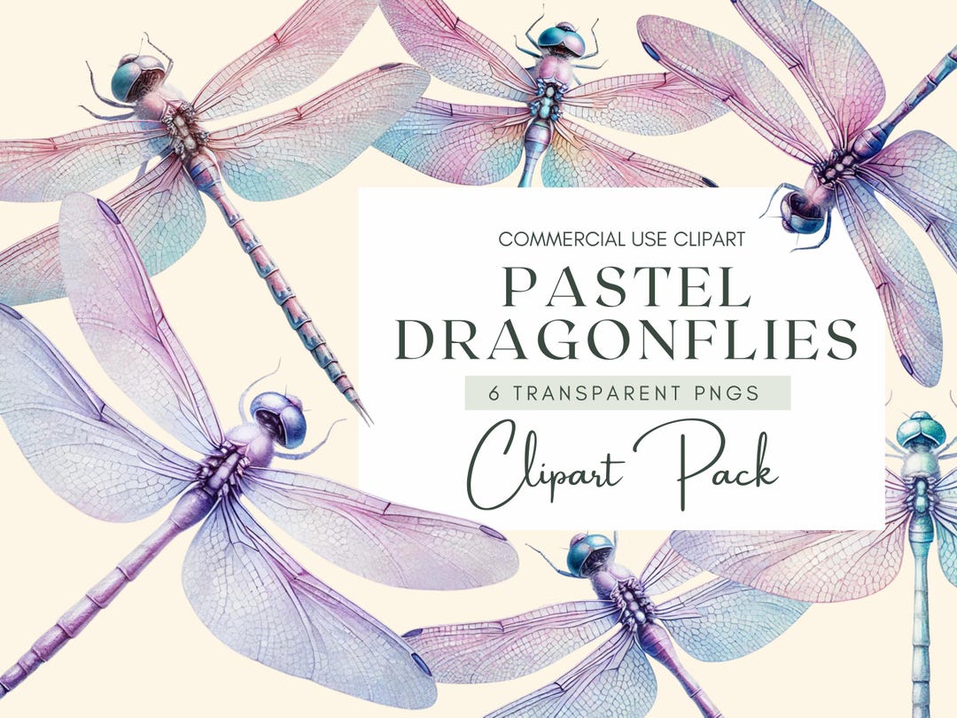 Pastel Dragonfly Watercolor Clipart Bundle PNG, Simple Dragonflies ...