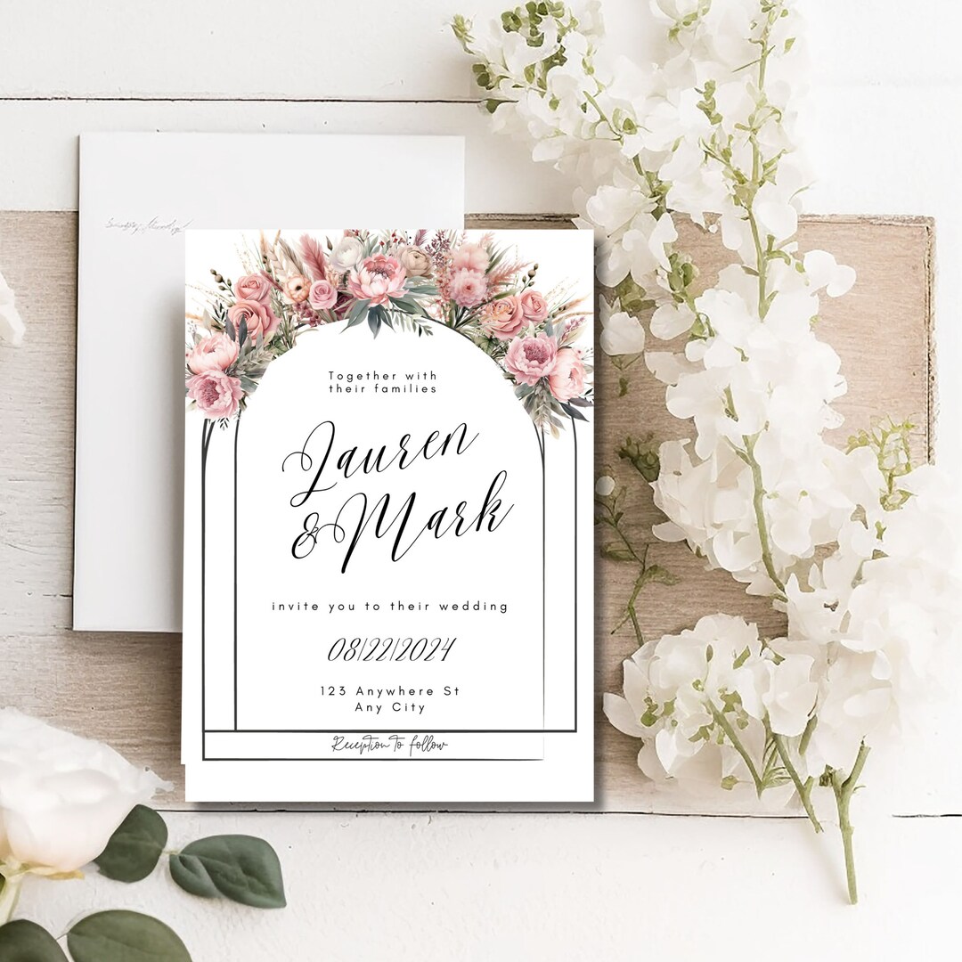Arch Wedding Invitation Template | Modern Wedding Invitation Arch ...
