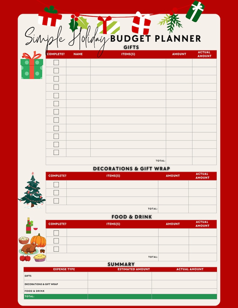 Simple Holiday Budget Planner (printable) - Etsy