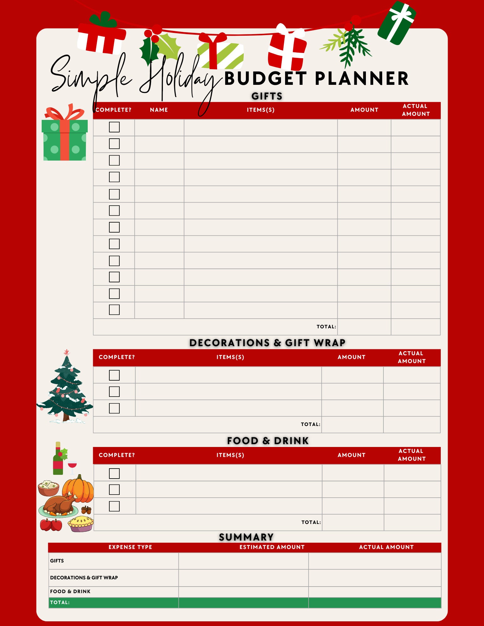 Simple Holiday Budget Planner (printable) - Etsy