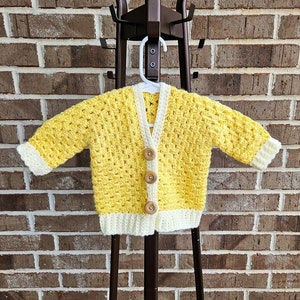 Yellow Crochet Baby Cardigan - Handmade Button up Baby Cardigan - 3-6 ...
