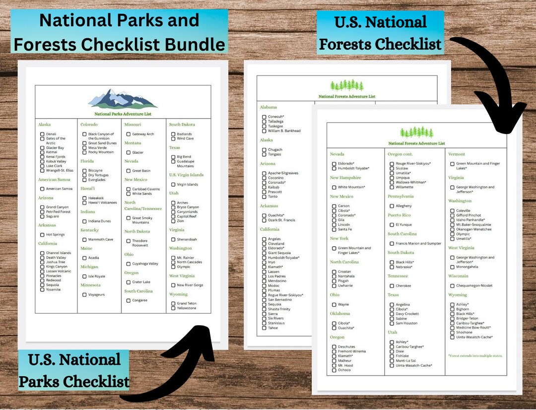 National Parks and Forests Checklist Printable National Parks and ...