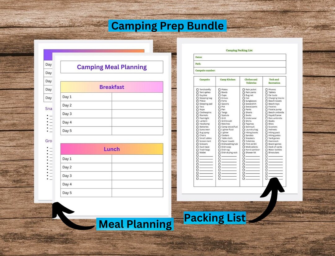 Camping Prep Bundle - Camping Meal Planner - Camping Packing List ...