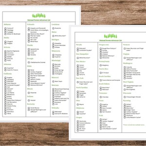 National Parks and Forests Checklist Printable National Parks and ...